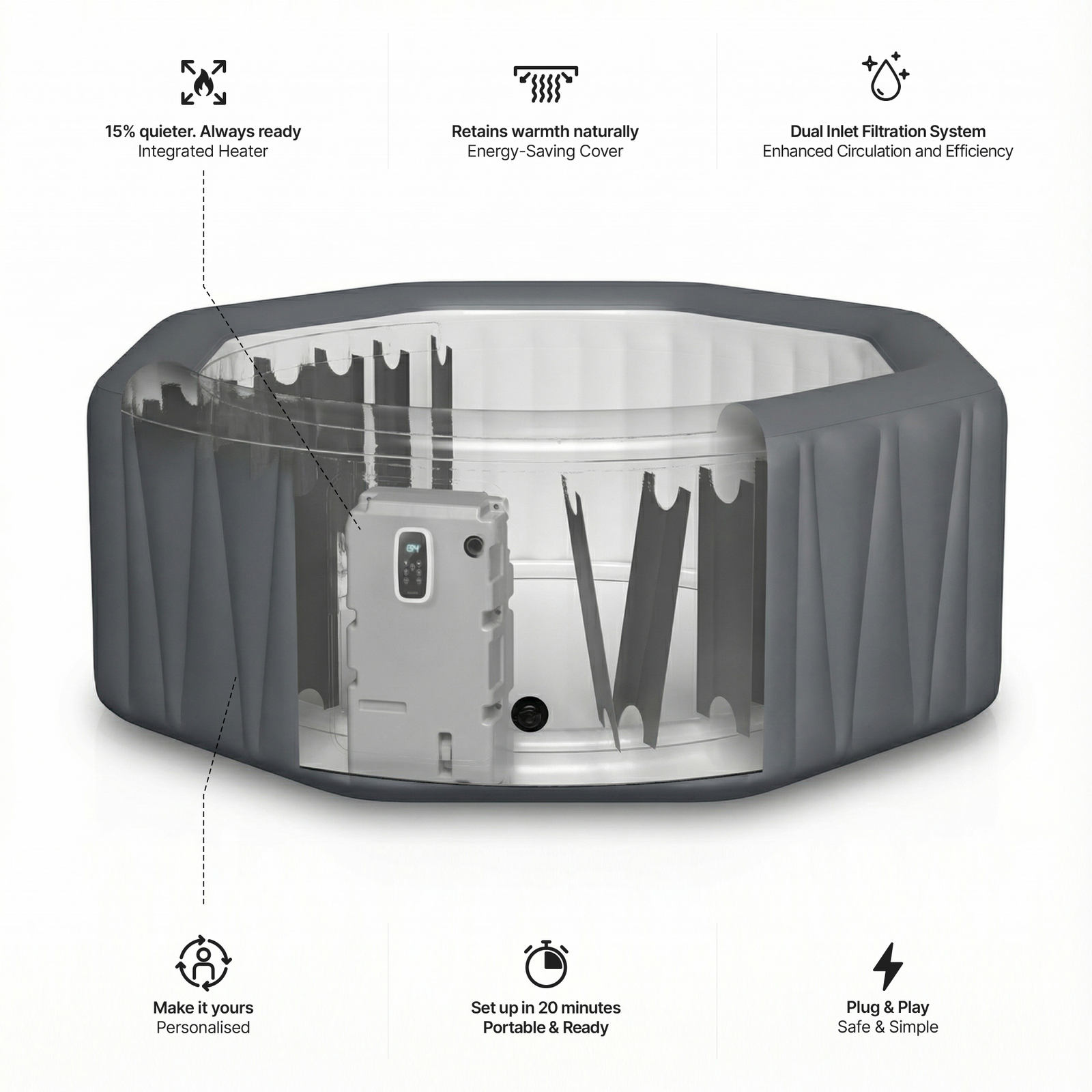 Aegean | 6-Person Octagonal Inflatable Hot Tub | Portable Spa | Blow Up ...